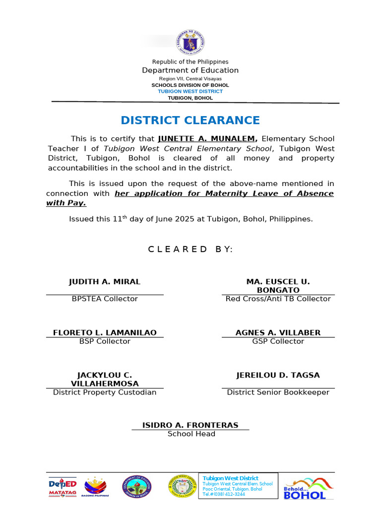 District Clearance - Sample Maternity MUNALEM | PDF