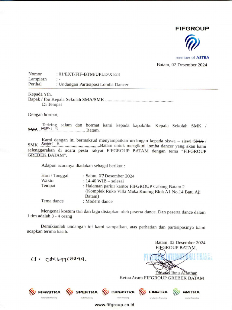 Undangan Lomba Dance FIFGROUP SMK Negeri 11 Batam | PDF