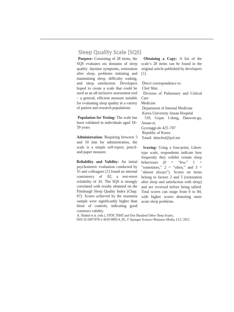Sleep Quality Scale (SQS) Xerox 2 | PDF | Sleep | Validity (Statistics)