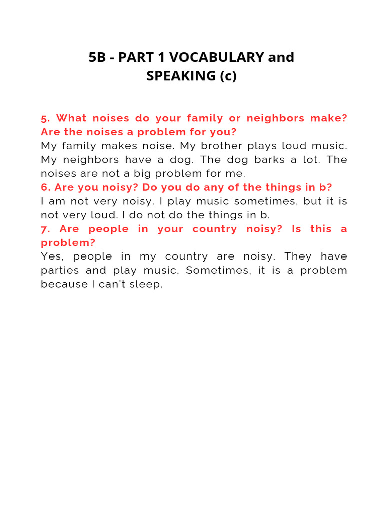 5b - Part 1 Vocabulary and Speaking (C) | PDF