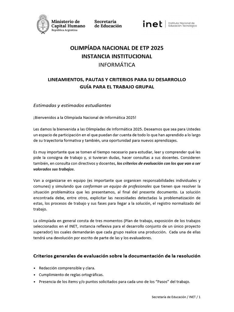Olimpíada Nacional de Etp 2025 Instancia Institucional 2025 - Informática | PDF | Internet ...
