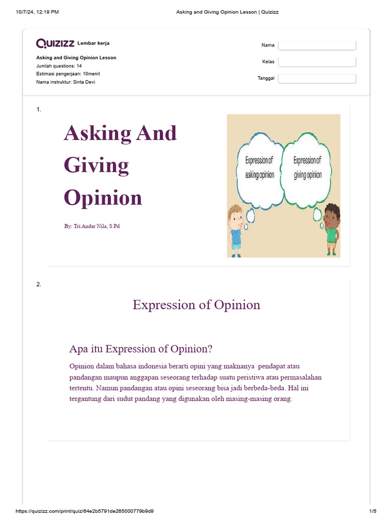 Asking and Giving Opinion Lesson - Quizizz | PDF | Chess Theory | Chess