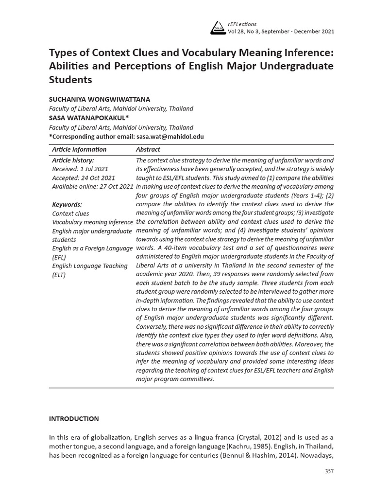 04 Types+of+Context+Clues+and+Vocabulary Pp357-380 | PDF | English As A Second Or Foreign ...
