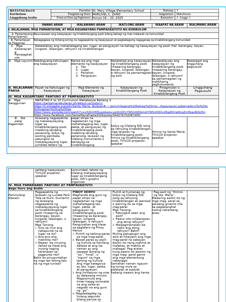 Makabansa 3 Q1 LE Week 1 | PDF