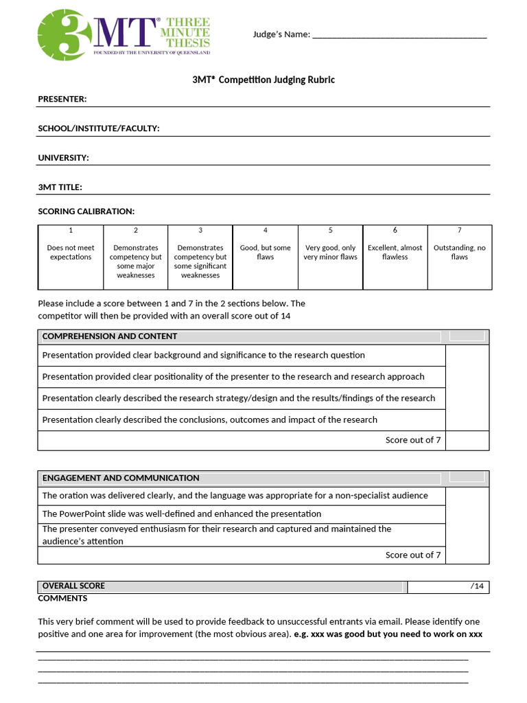 3MT - 2021 Judging Rubric | PDF