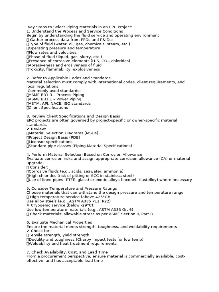 Key Steps To Select Piping Materials in An EPC Project | PDF ...