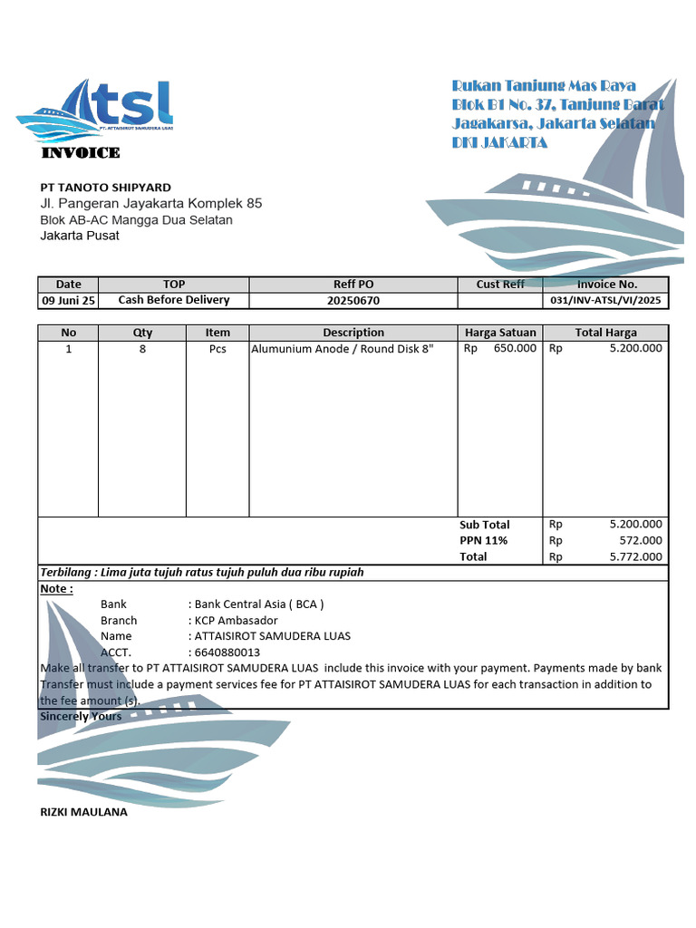 031. INV. PT TANOTO - | PDF