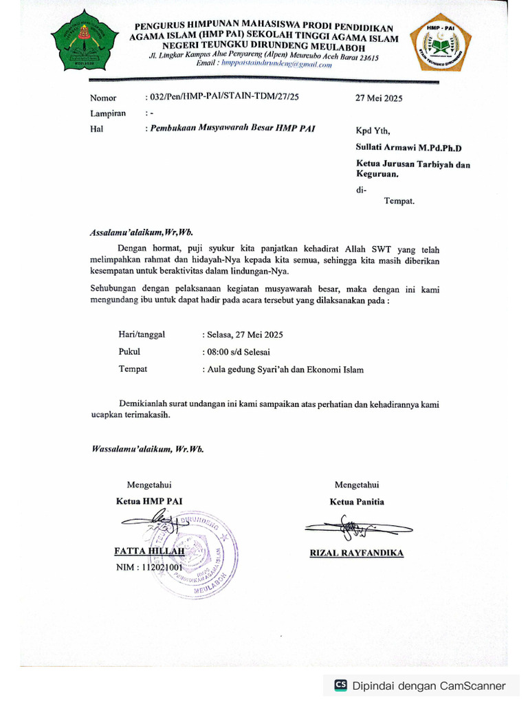 Surat Undangan Mubes HMP Pai | PDF