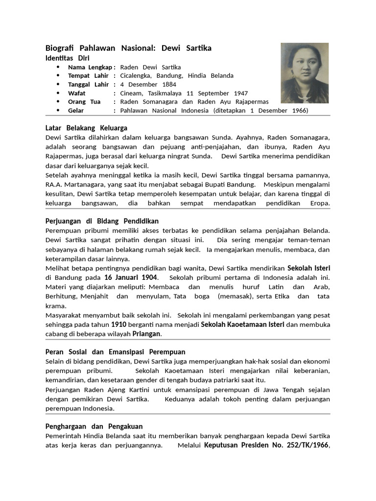 Biografi Pahlawan Nasional - DeWI SARTIKA | PDF