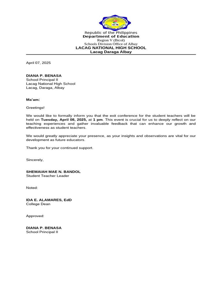 Letter For Exit Conference | PDF