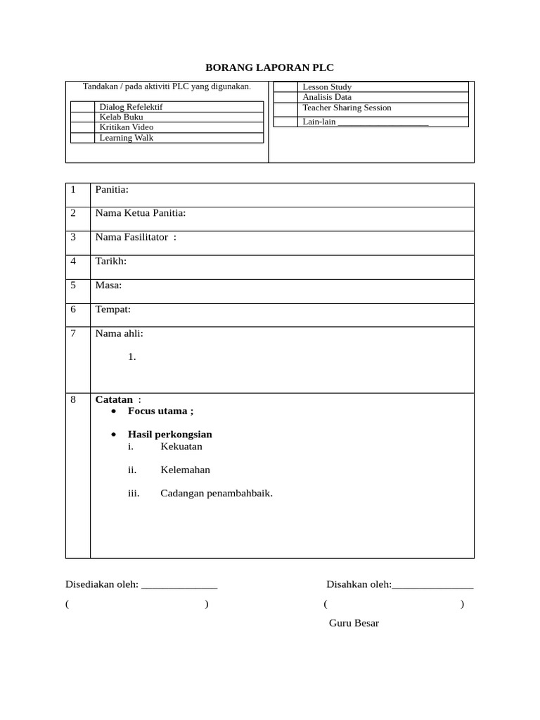 Borang Laporan PLC | PDF