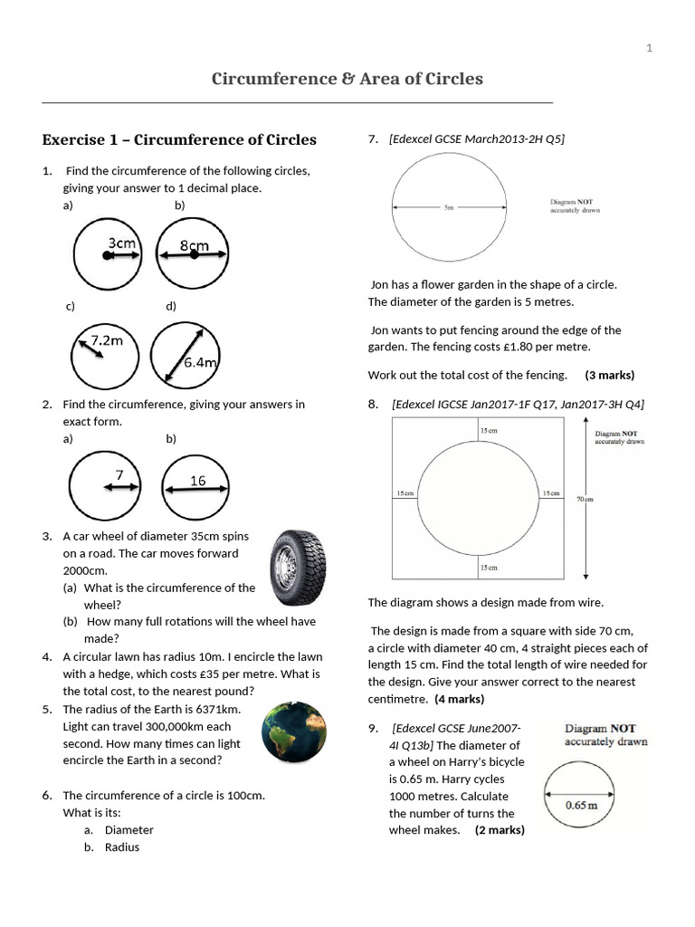 Are A Circumference of Circles | PDF | Area | Circle