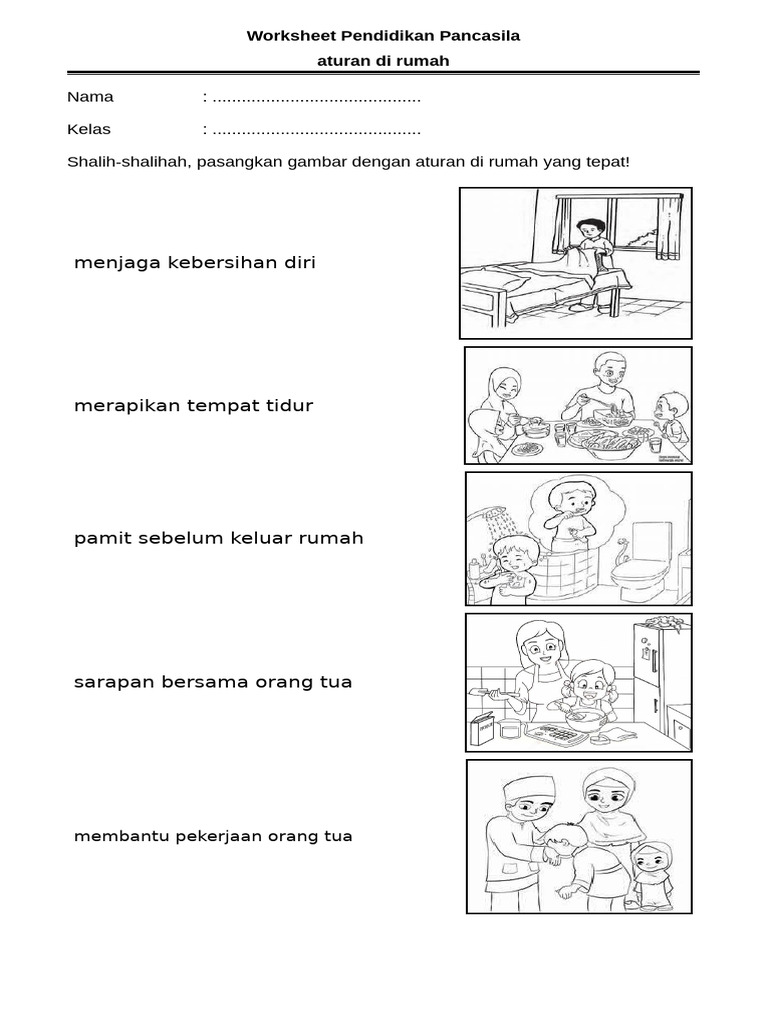 Worksheet Pend. Pancasila Aturan Di Rumah | PDF