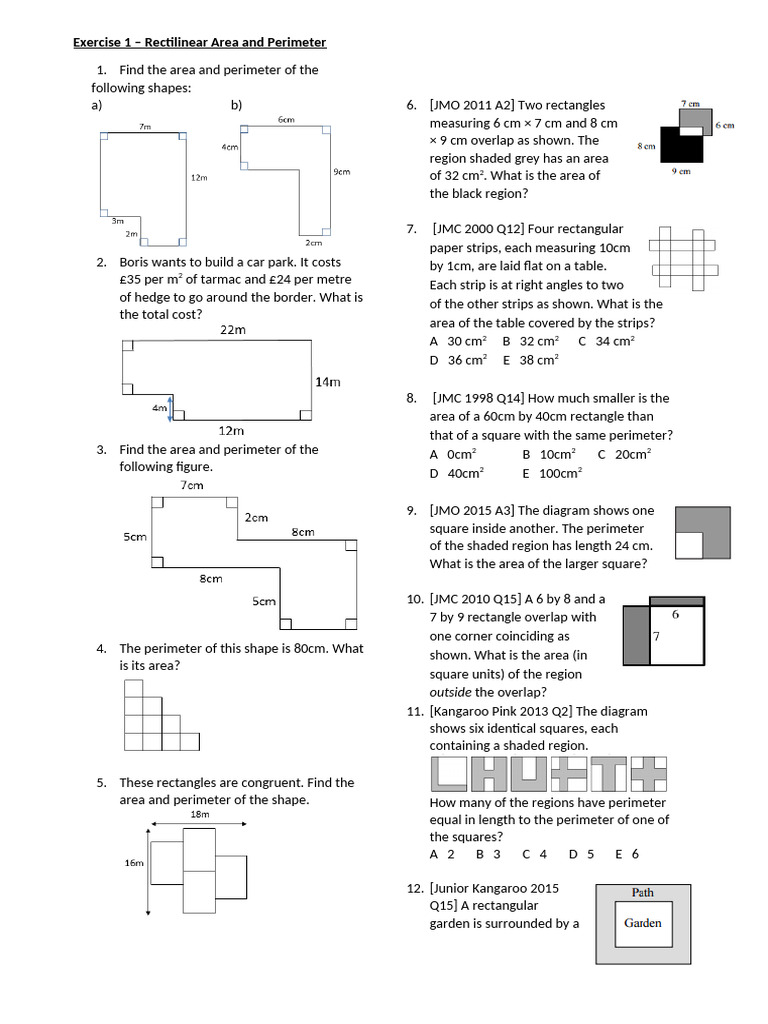 AreaPerimeter - Rectilinear Shapes Exercises | PDF | Area | Rectangle