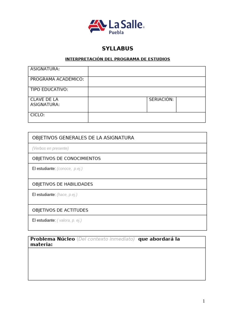 Formato Base para Syllabus 2022 | PDF | Aprendizaje | Cognición