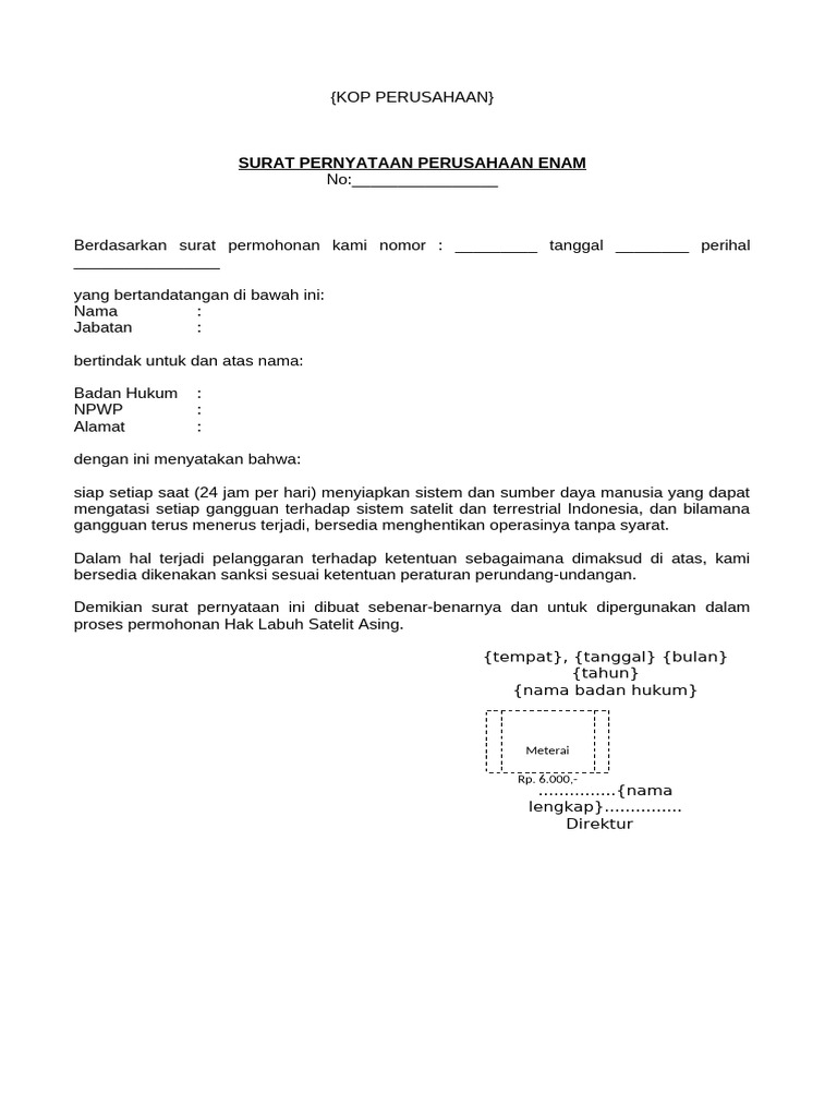 Surat Pernyataan Perusahaan Enam | PDF