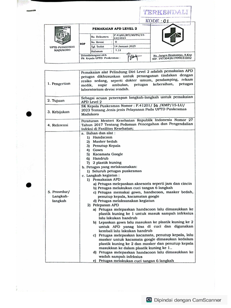 Sop Pemakaian Apd Level 2 | PDF