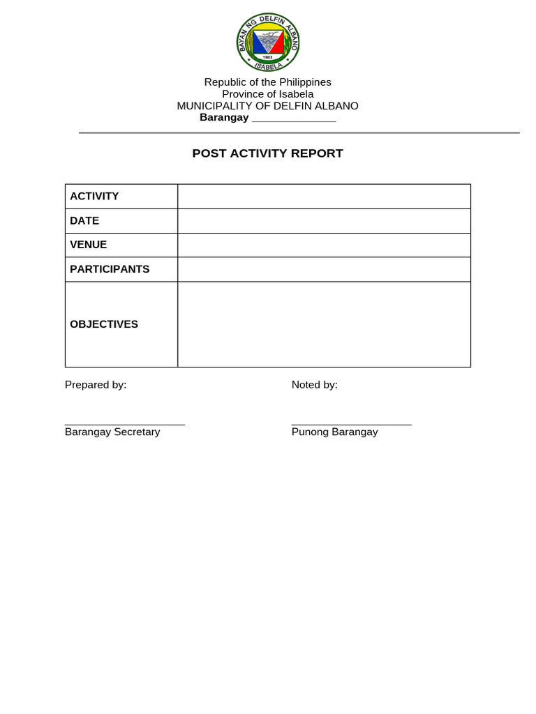 Delfin Albano Barangay Post Activity Report | PDF