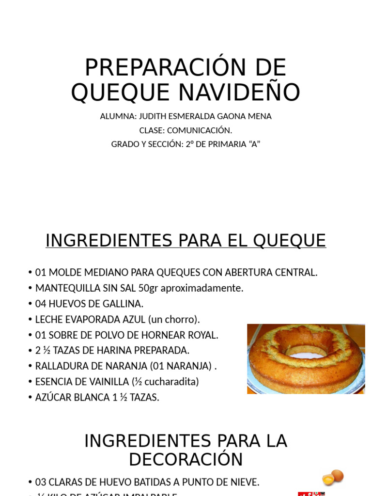 Preparación de Queque Navideño | PDF | Pasteles | Cocina occidental
