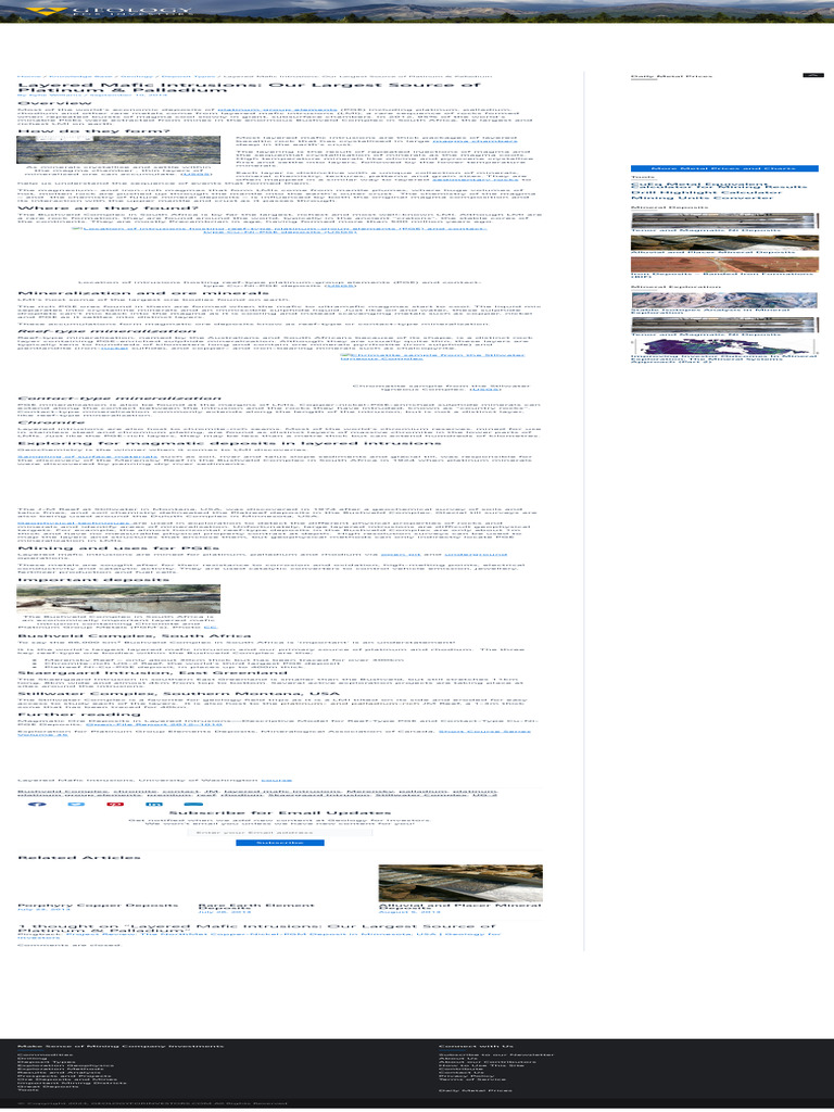 Platinum & Palladium in Layered Intrusions | PDF | Ore | Magma