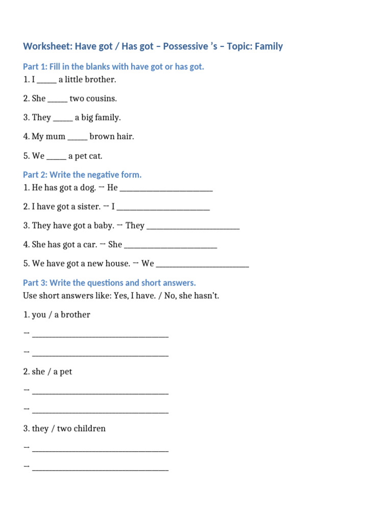 Family Member Worksheet Exercises | PDF