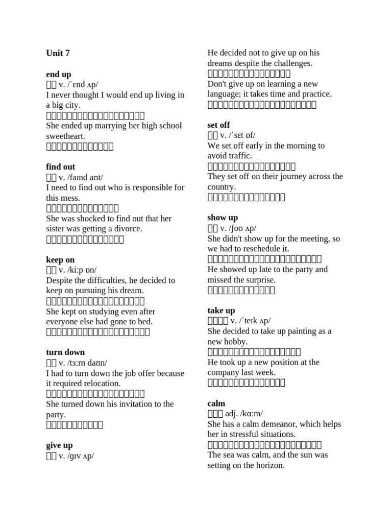 Vocabulary Unit 7 Overview | PDF