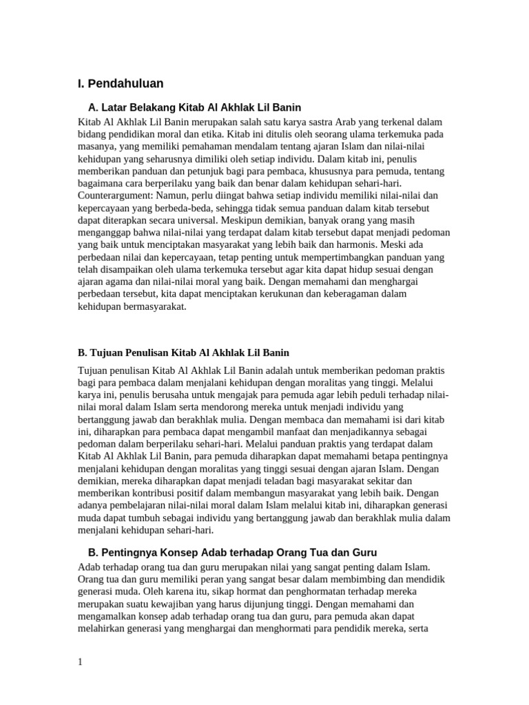Artikel Konsep Adab Terhadap Orang Tua Dan Guru Dalam Kitab Al Akhlak Lil Bain | PDF