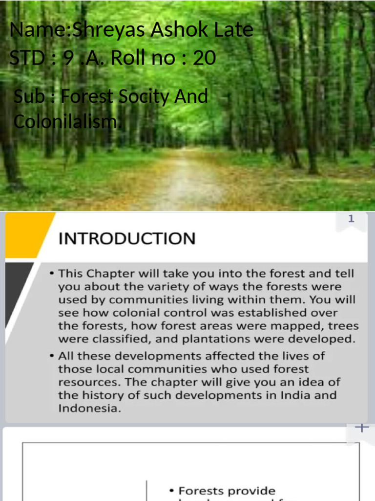 Name:Shreyas Ashok Late STD: 9 .A. Roll No: 20: Sub: Forest Socity and Colonilalism | PDF