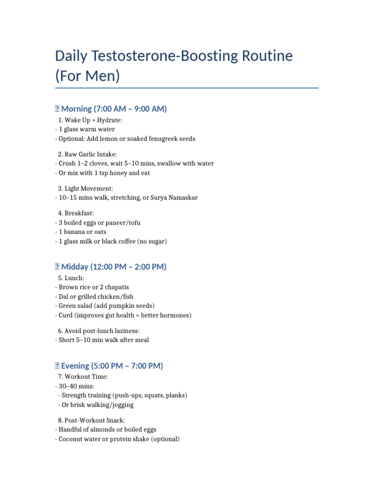 Testosterone-Boosting Daily Routine | PDF