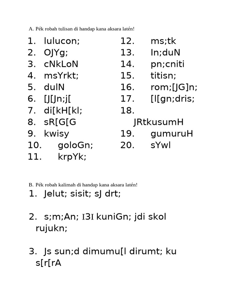 Pék Robah Tulisan Di Handap Kana Aksara Latén | PDF