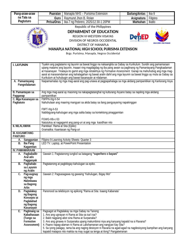 DLL GRADE 9 For Classroom Observation | PDF