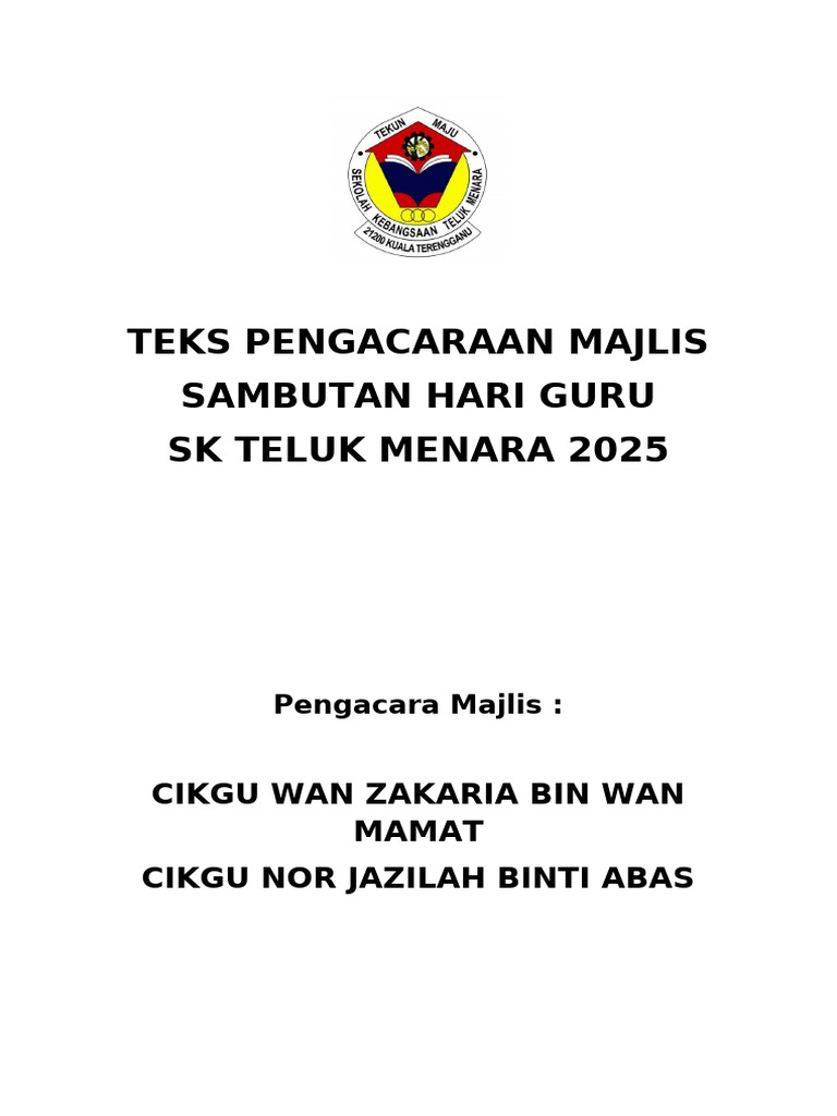 Teks Pengacaraan Majlis Hari Guru SKTM 2024 | PDF