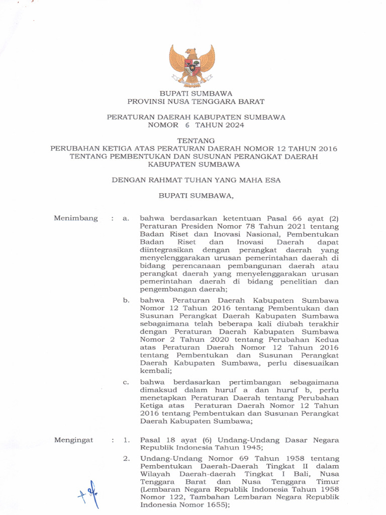 Perda Nomor 6 Tahun 2024 Tentang Opd | PDF