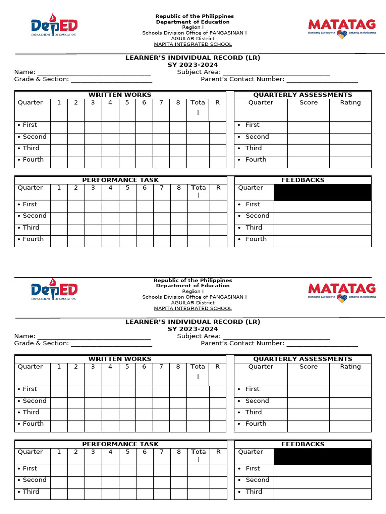 Individual Learner's Record (LR) | PDF