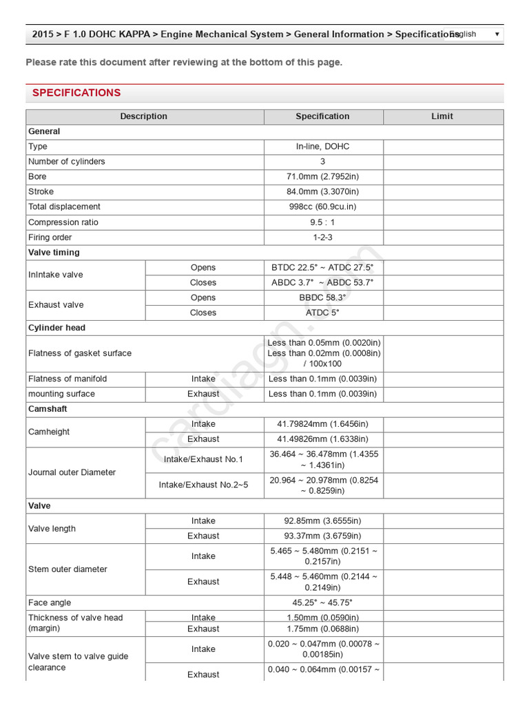 Engine Mechanical System F 1.0 DOHC KAPPA | PDF | Piston | Motor Oil