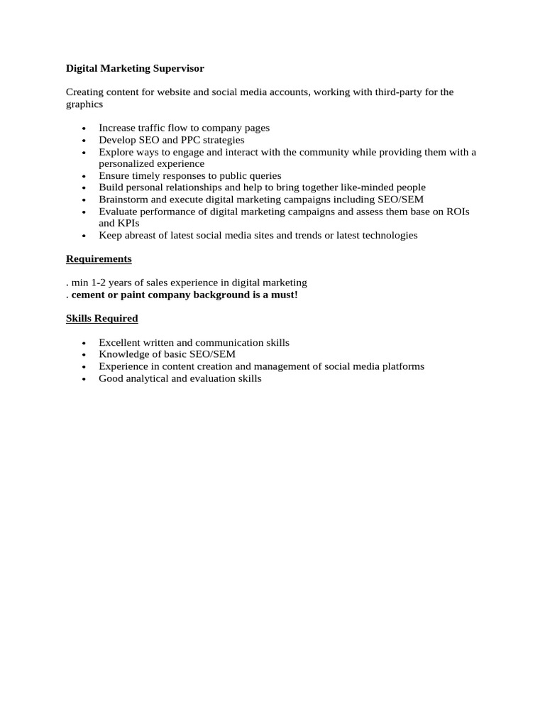Digital Marketing Supervisor | PDF