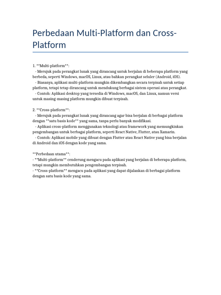 Perbedaan Multi Paltform Dan Cross Platform | PDF