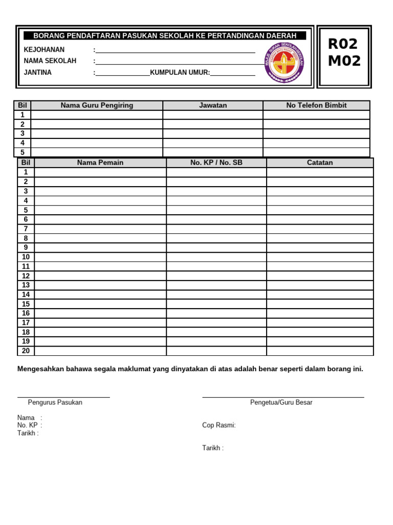 Borang Pendaftaran R02 | PDF