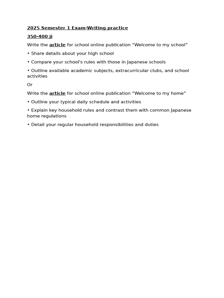 2025 - Year 11 Semester 1 Exam-Writing Practice | PDF