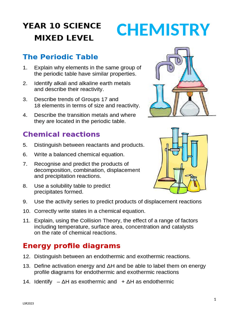Year 10 Chemistry Study Guide | PDF | Chemical Reactions | Chemistry