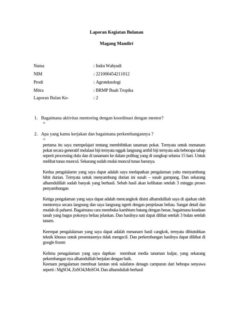 Laporan Kegiatan Bulanan Magang Mandiri Indra Wahyudi | PDF