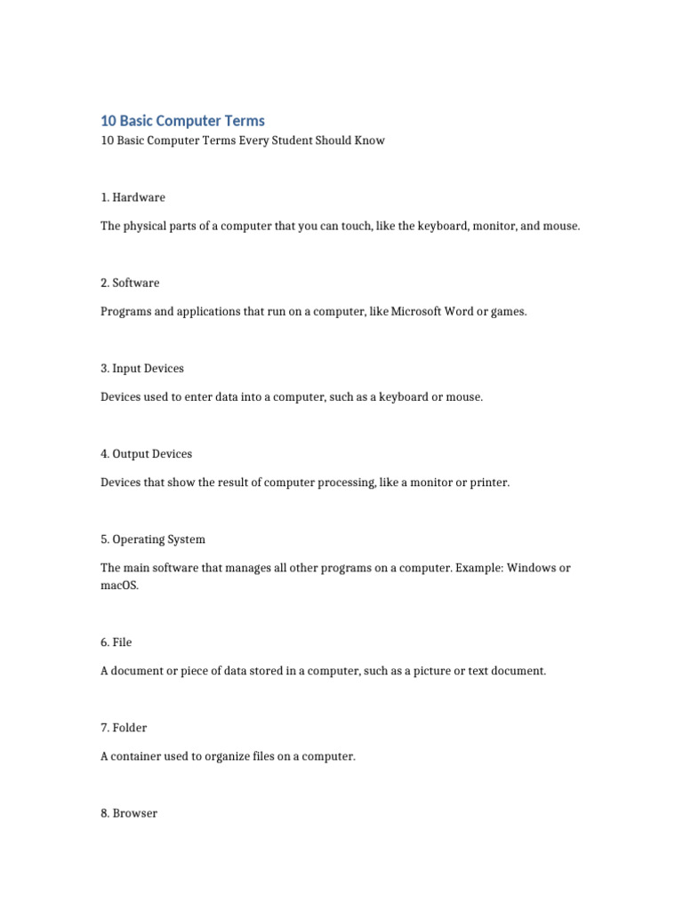 Essential Computer Terms for Students | PDF