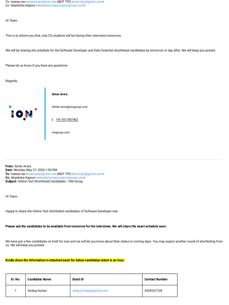 ION Group Interview Schedule Update | PDF