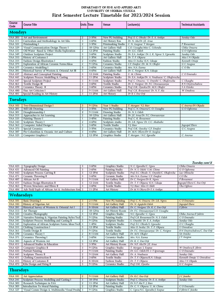 2023-2024 1st Semester Lecture Timetable | PDF | The Arts | Liberal Arts Education
