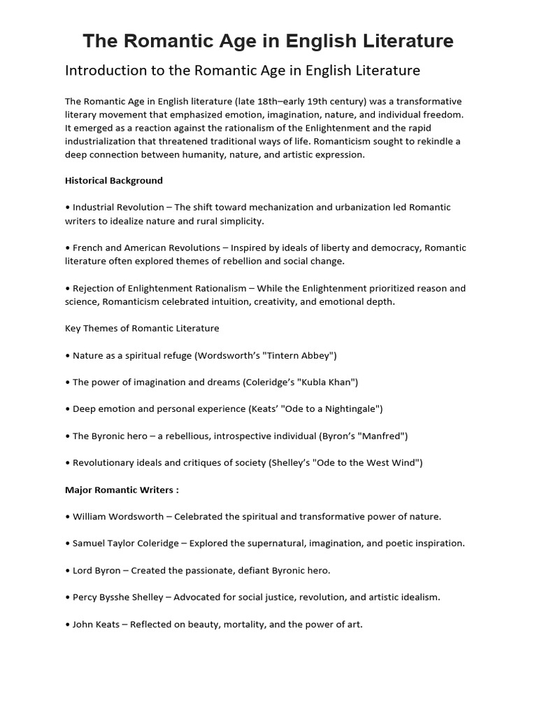 Introduction To The Romantic Age in English Literature | PDF ...