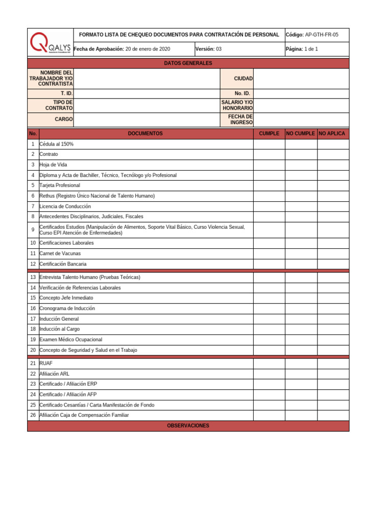 AP-gth-fr-05 Lista de Chequeo Documentos para Contratación de Personal ...