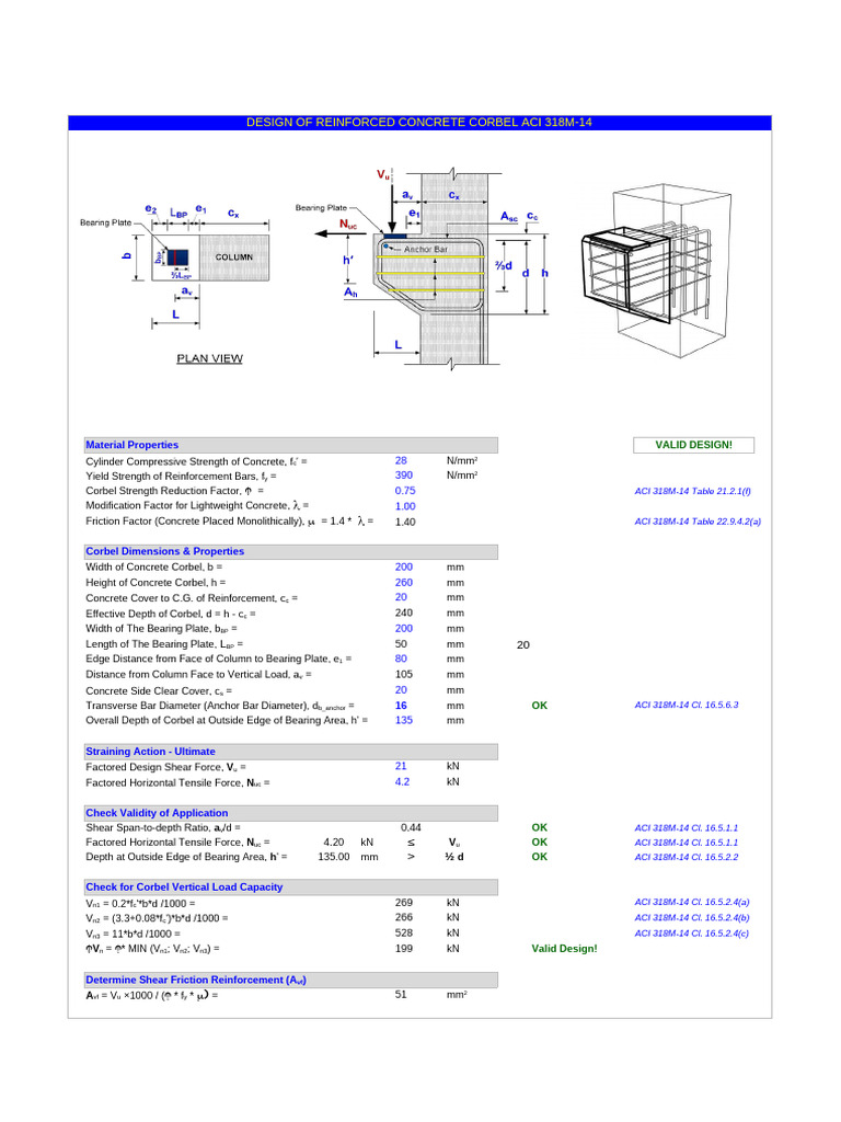 Design Reinforced Concrete Corbel ACI 318M-14 | PDF | Concrete ...