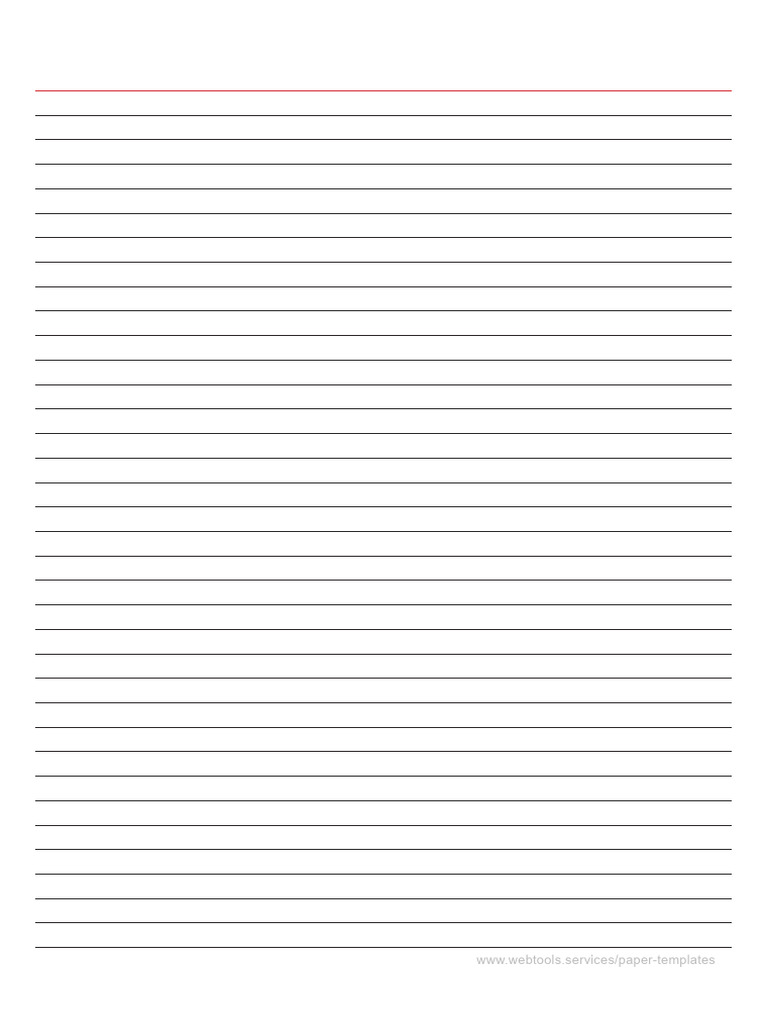 Black Line Writing Paper Template With Horizontal Red Margin and 7 ...