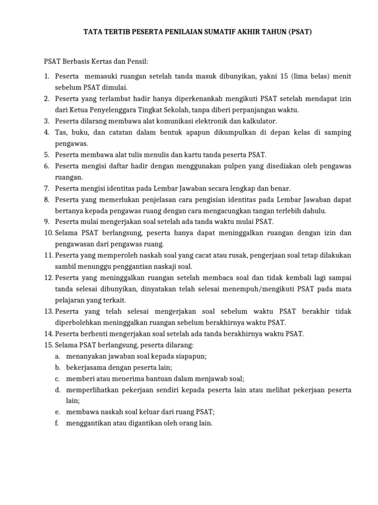 Tata Tertib Peserta Penilaian Sumatif Akhir Tahun | PDF
