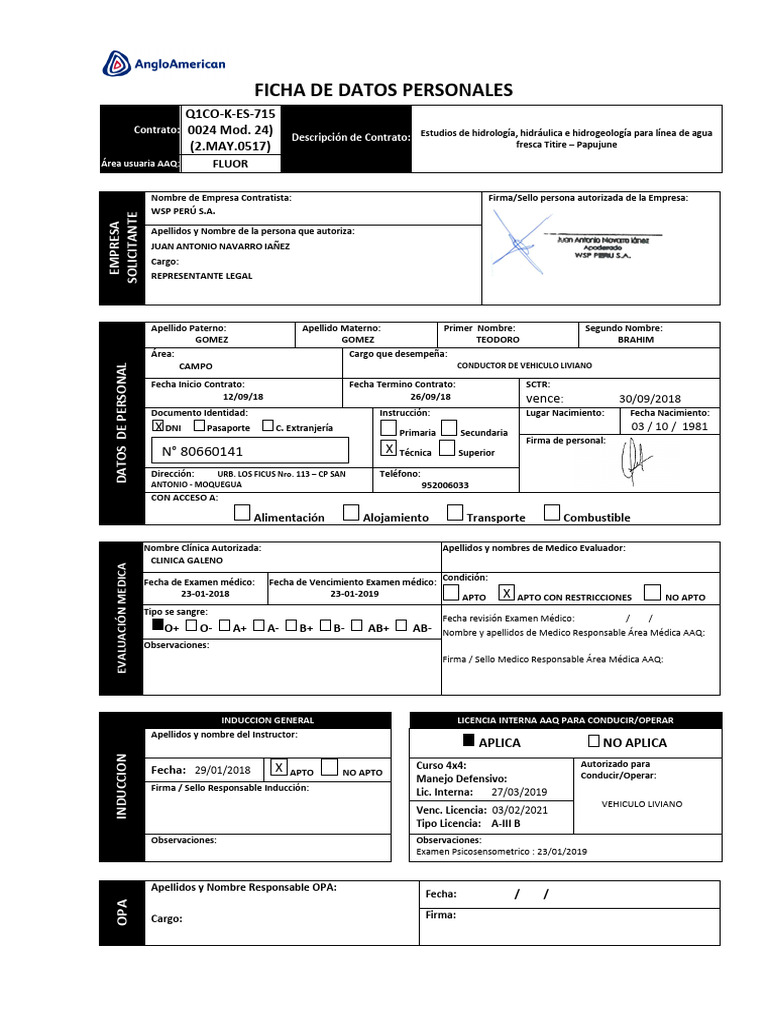 Anexo 1 Ficha de Datos - Teodoro Gomez | PDF